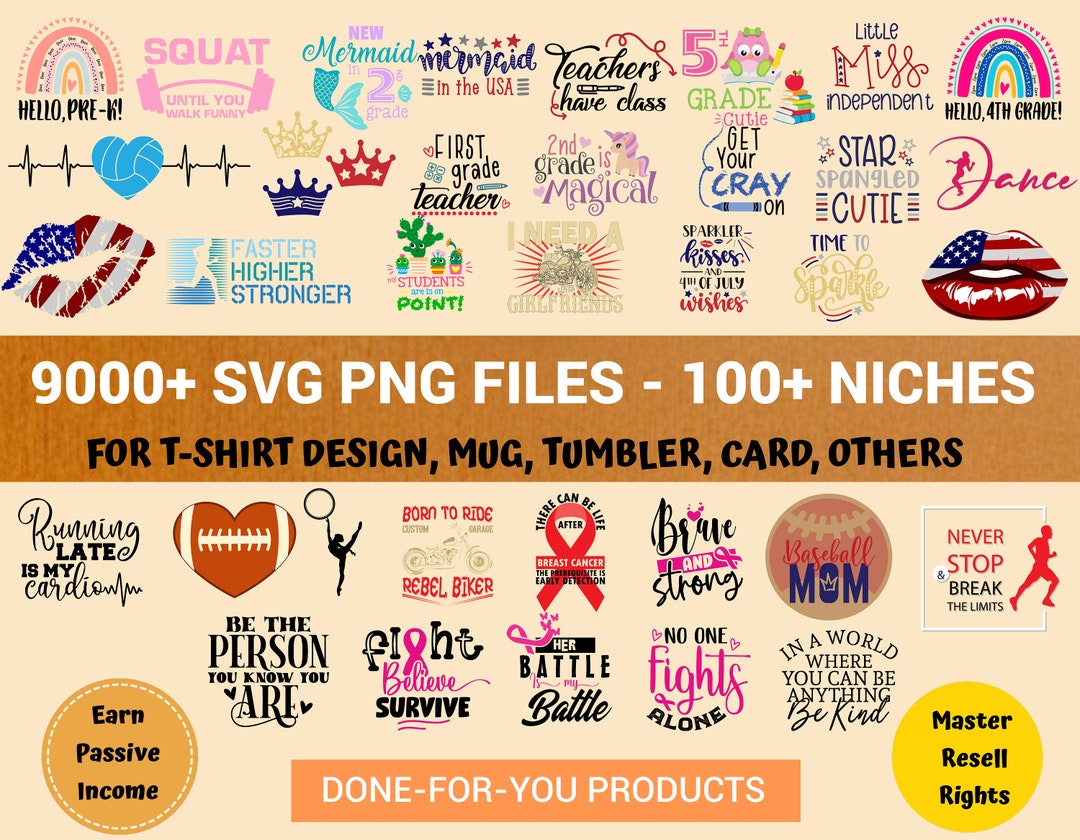 Mega Bundle SVG PNG 9000+ Files, for T-shirt Designs Mugs, Cards ...