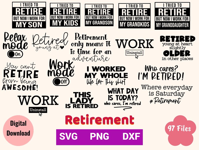 97 Files Retirement Bundle, PNG SVG DXF Graphic Design, Sublimation ...