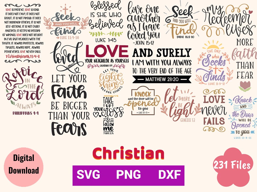 231 Files Christian Bible Faith Verse Bundle PNG SVG DXF Graphic Design ...