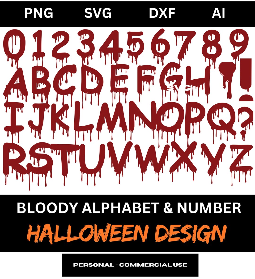 26 Bloody Halloween Alphabet, 10 Number, 4 Punctuation Marks, Spooky ...