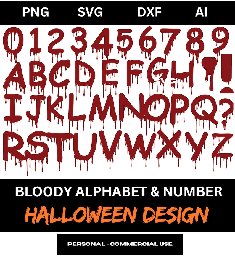 26 Bloody Halloween Alphabet, 10 Number, 4 Punctuation Marks, Spooky ...