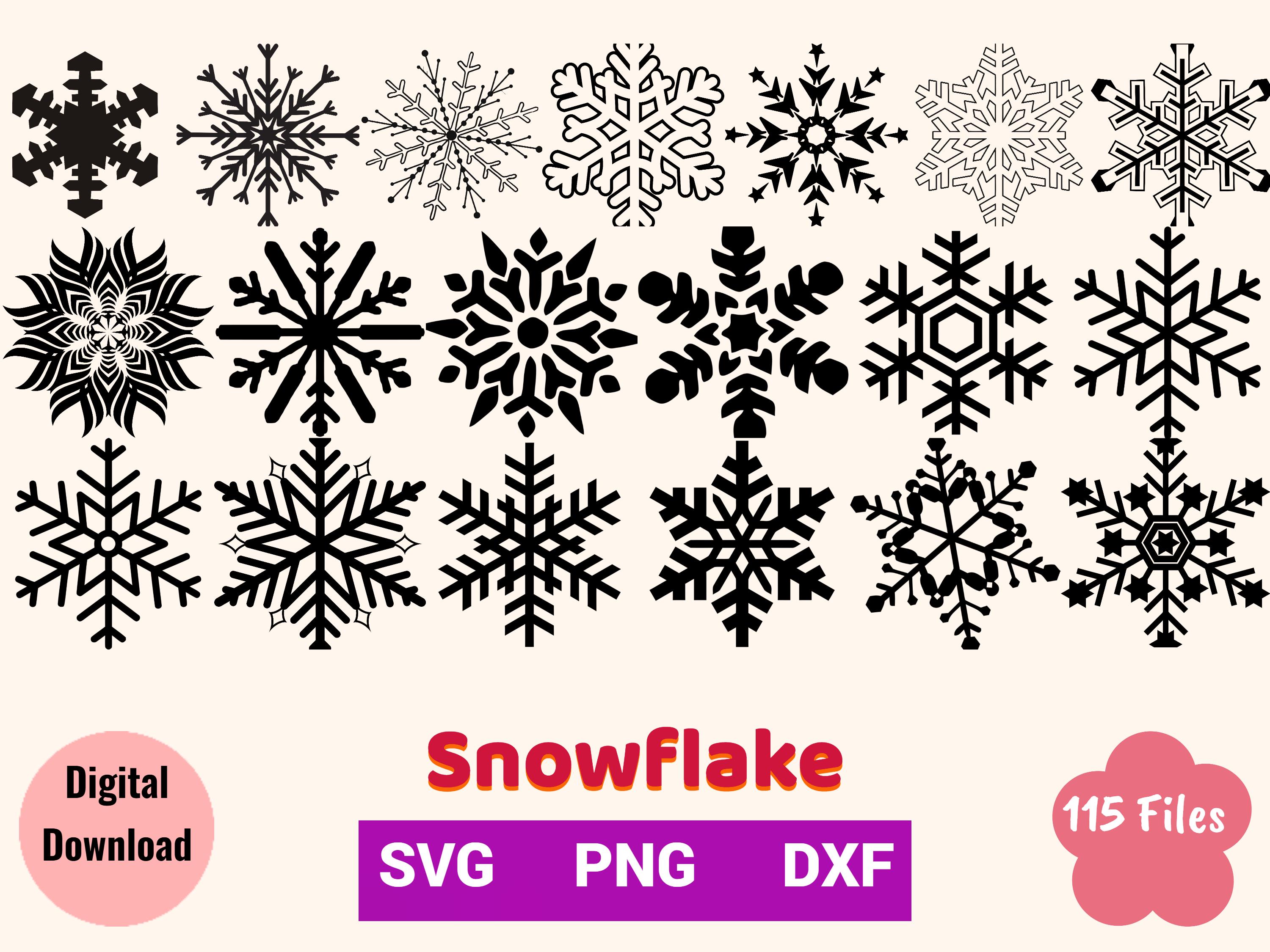 115 Files Snowflake Bundle, PNG SVG DXF Graphic Design, Winter ...