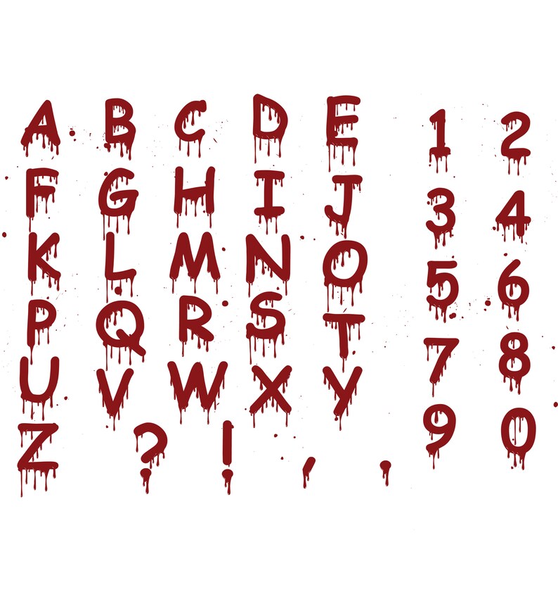 26 Bloody Halloween Alphabet, 10 Number, 4 Punctuation Marks, Spooky ...