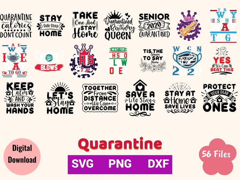 56 Files Quarantine Bundle, PNG SVG DXF Graphic Design, Sublimation ...