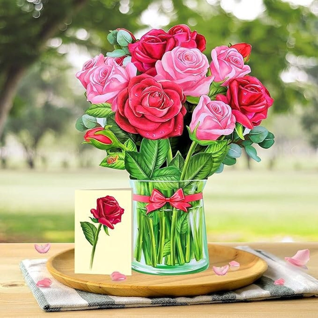 Mothers Day Pop up Bouquet Card, Rose, Greeting Cards 12 Inch Forever ...