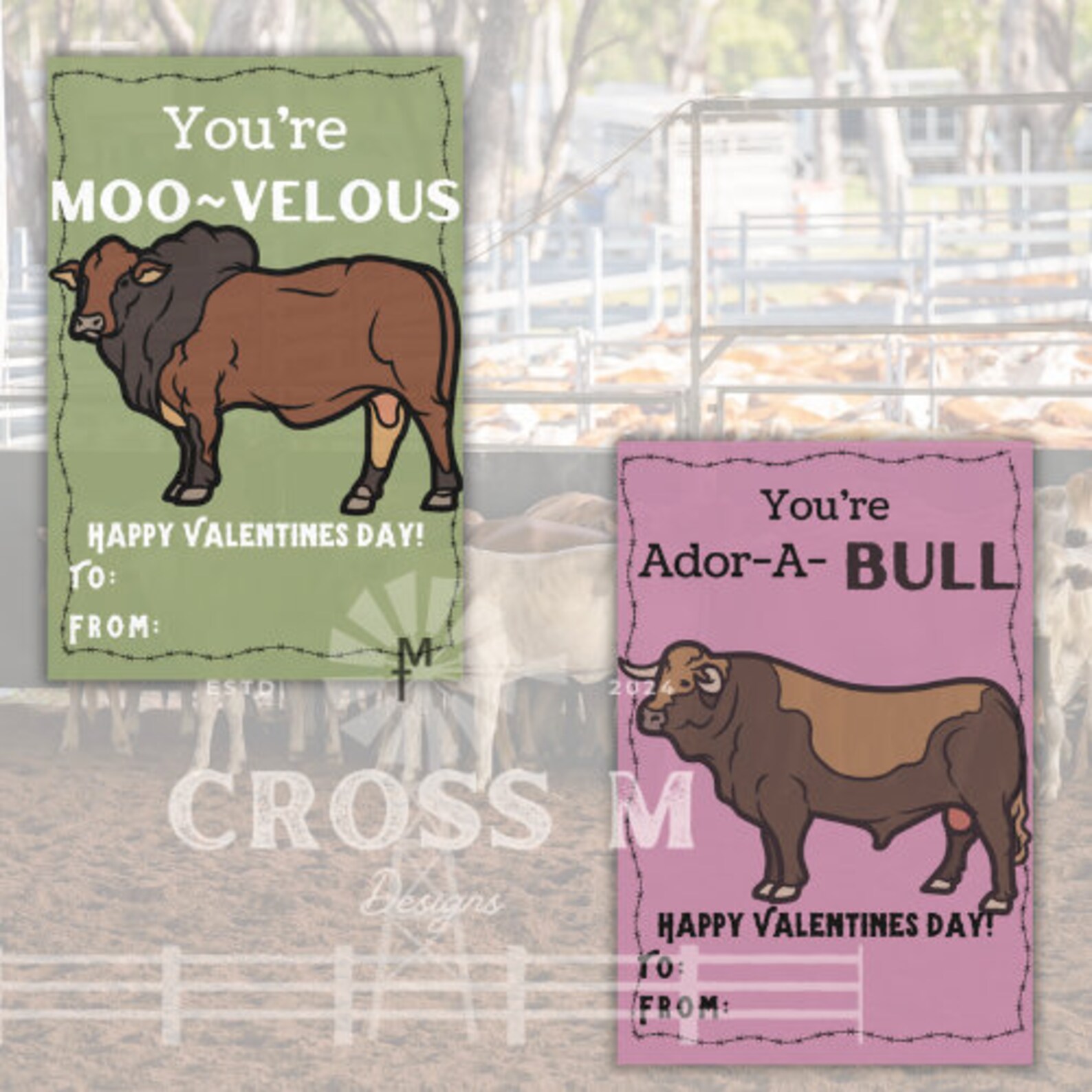 Cows Cattle Western Valentine's Day Cards Digital Template | 3.5"x4 ...