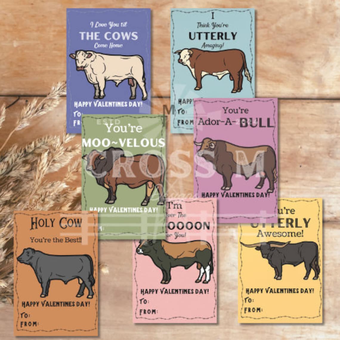 Cows Cattle Western Valentine's Day Cards Digital Template | 3.5"x4 ...