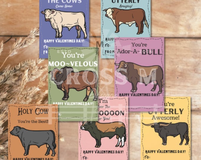 Cows Cattle Western Valentine's Day Cards Digital Template | 3.5"x4 ...