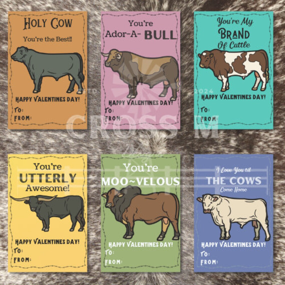 Cows Cattle Western Valentine's Day Cards Digital Template | 3.5"x4 ...