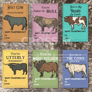 Cows Cattle Western Valentine's Day Cards Digital Template | 3.5"x4 ...
