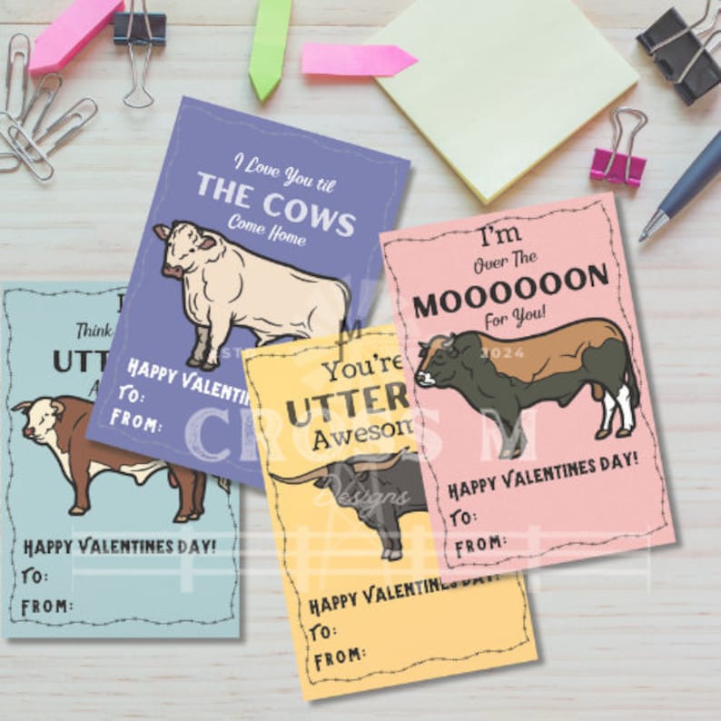 Cows Cattle Western Valentine's Day Cards Digital Template | 3.5"x4 ...