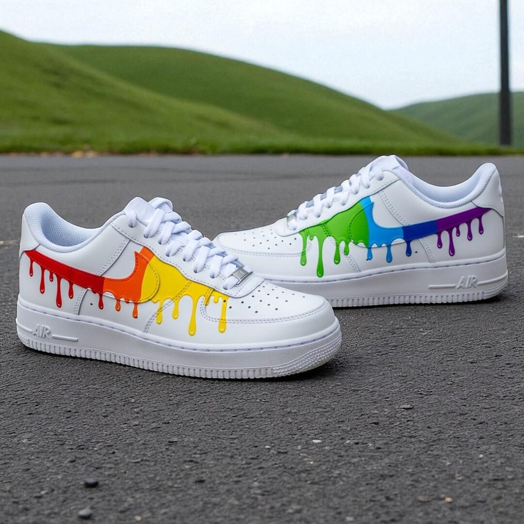 Rainbow Drip Custom Air Force 1 Sneaker, Custom Hand Painted Rainbow ...
