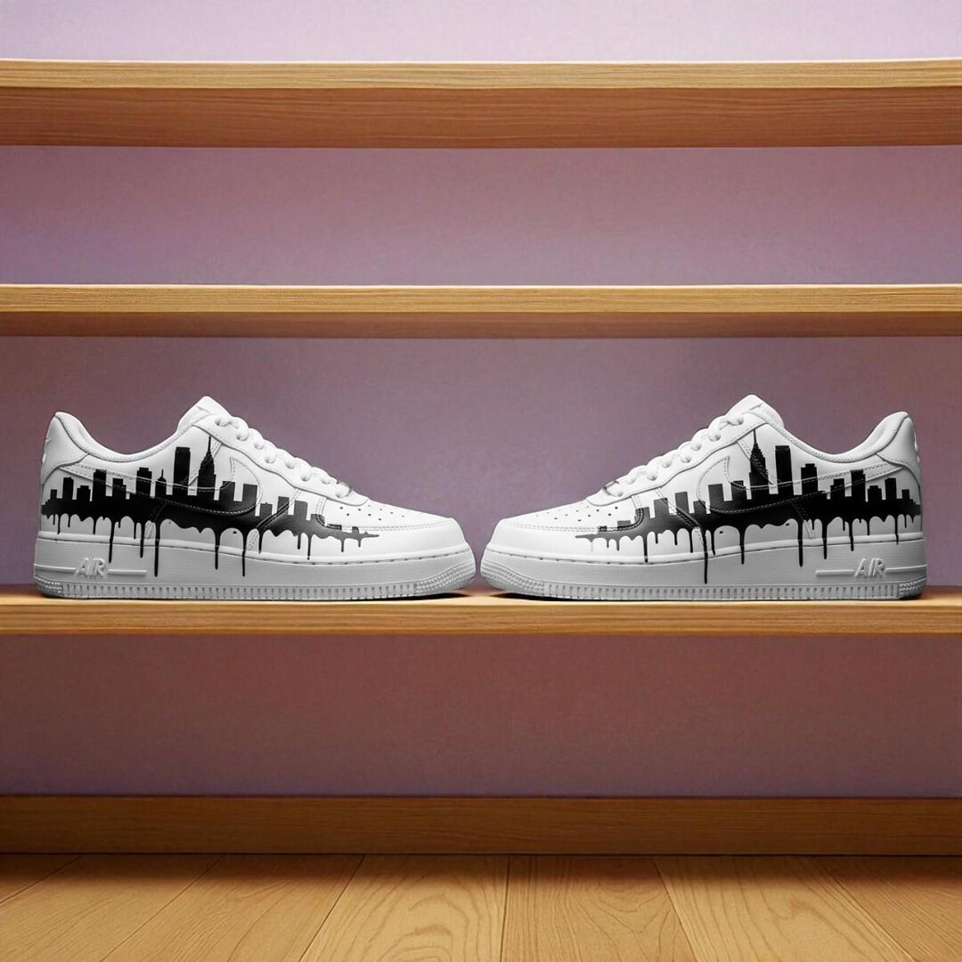 Custom Skyline Drip Air Force 1, Black Cityscape AF1 Sneakers, Urban ...