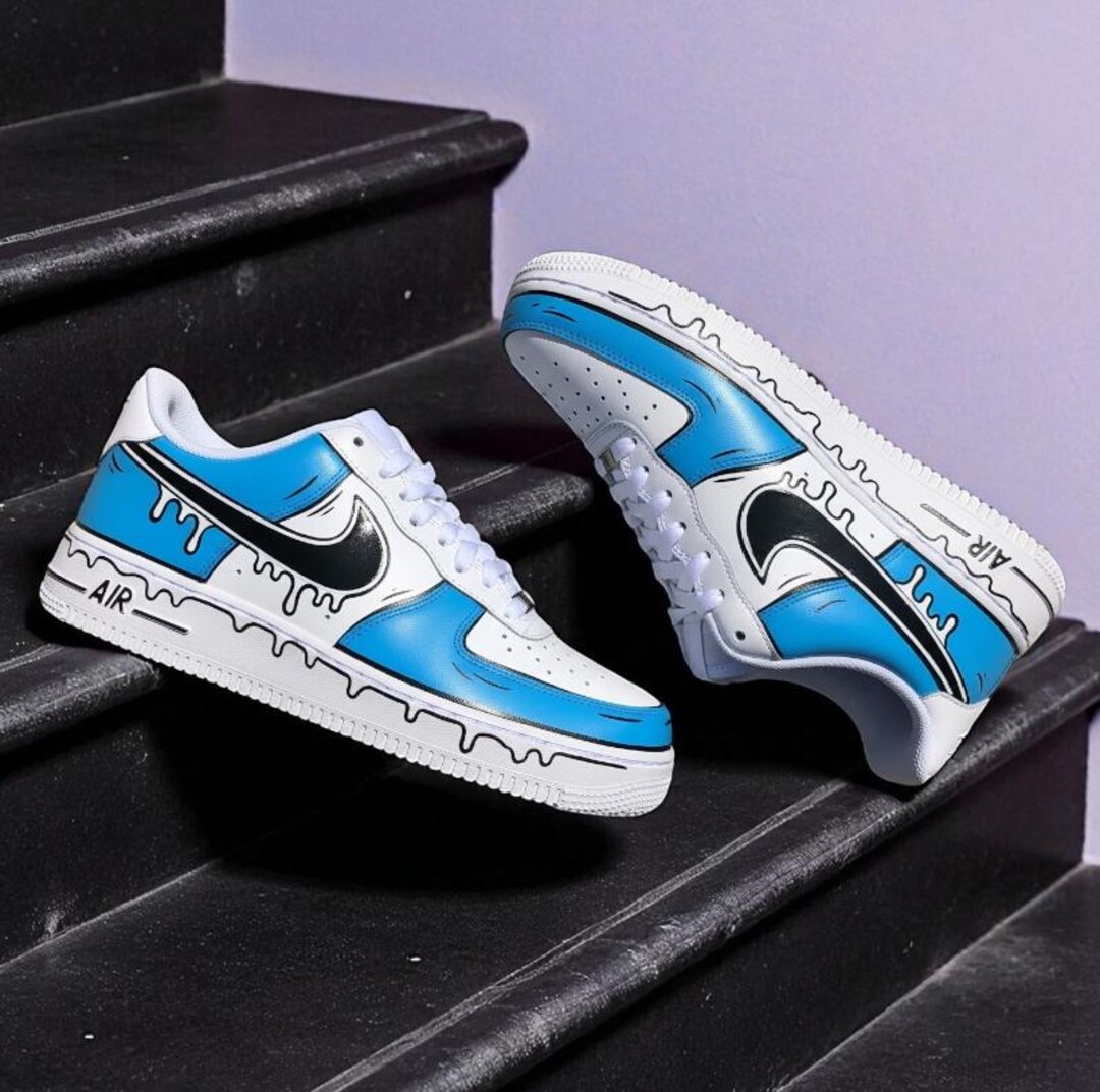 Custom Comic Drip Air Force 1, Hand Painted Streetwear Shoes, Blue ...