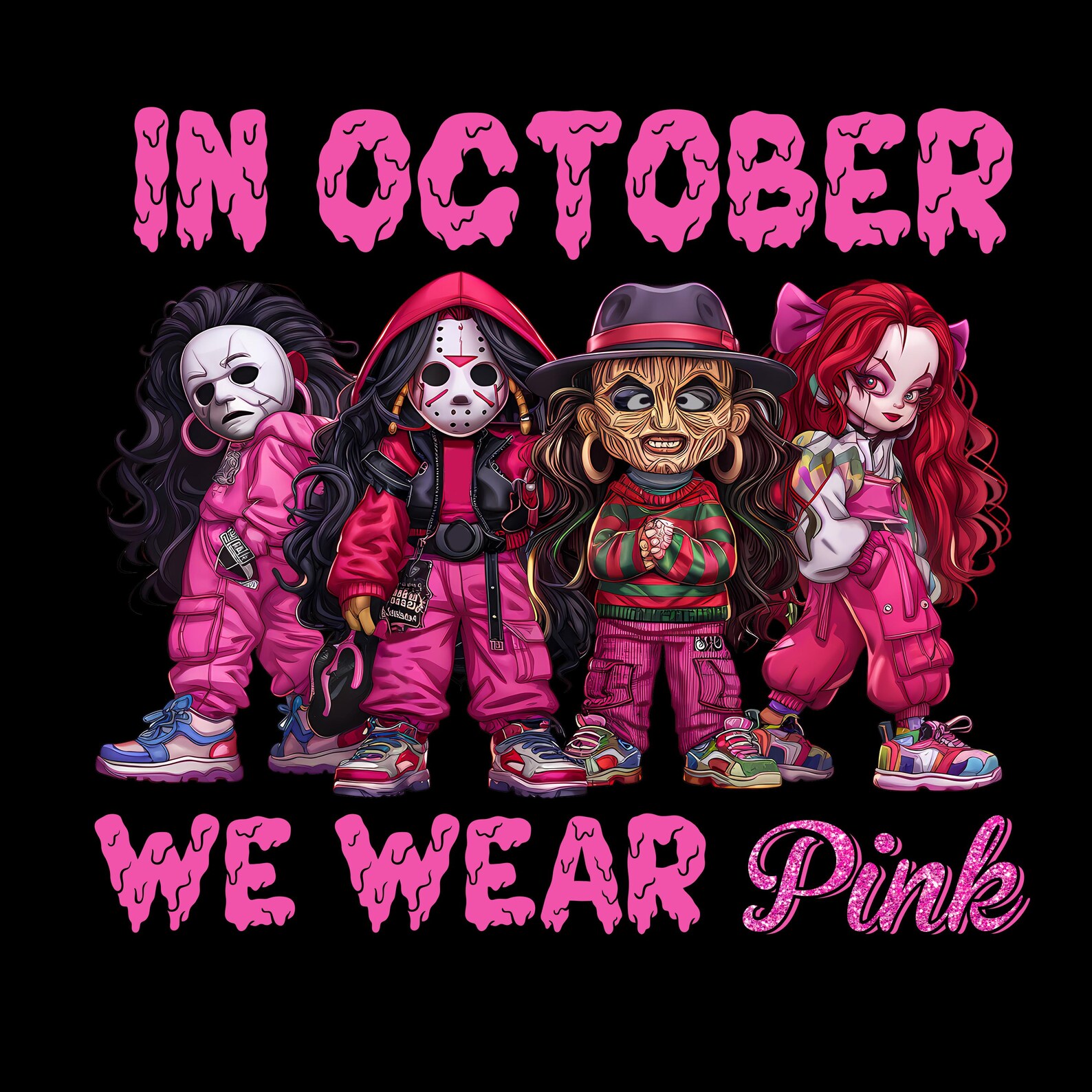 Chibi Horror Characters Png, Thug Life Lady Halloween Png, Horror Movie ...
