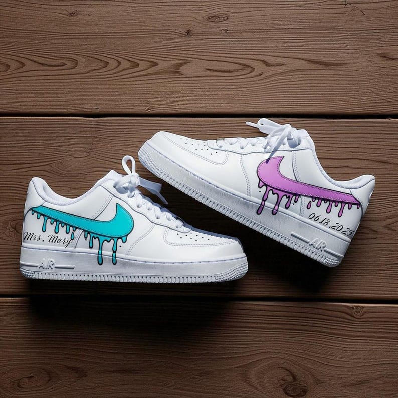 Custom Drip Air Force 1, Hand Painted Blue and Purple Drip Sneakers ...
