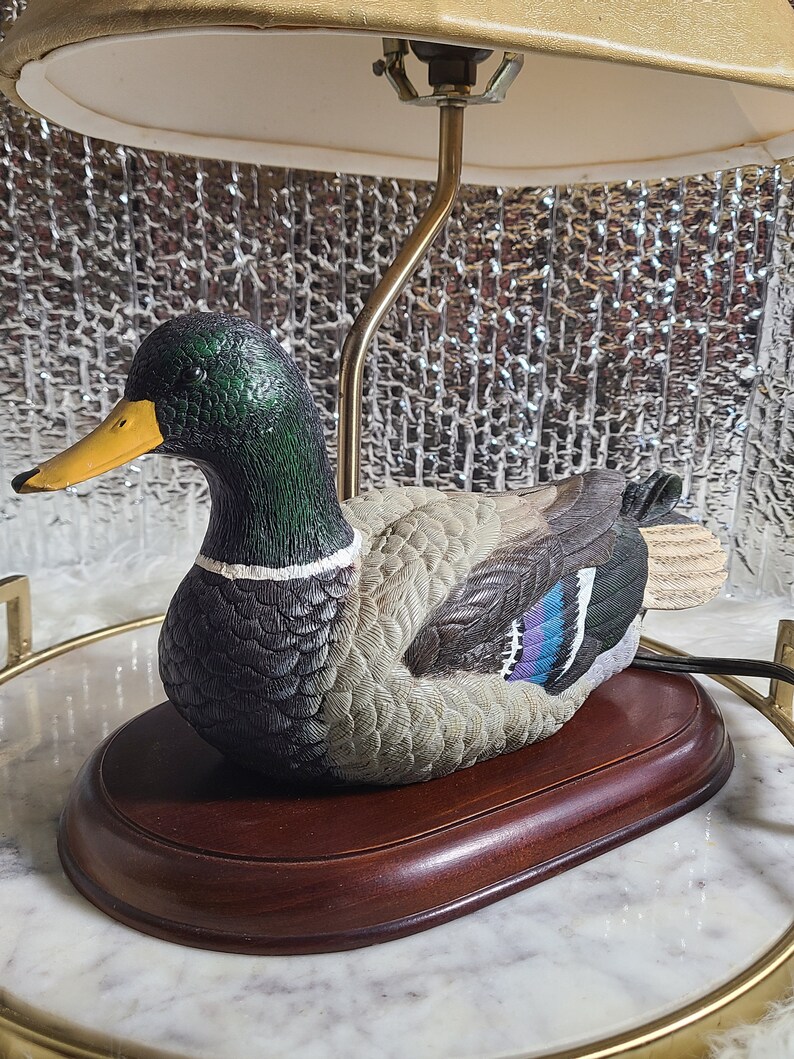 Rare Rustic Cabin Vintage Wooden Mallard Duck Decoy Desk Table Lamp ...