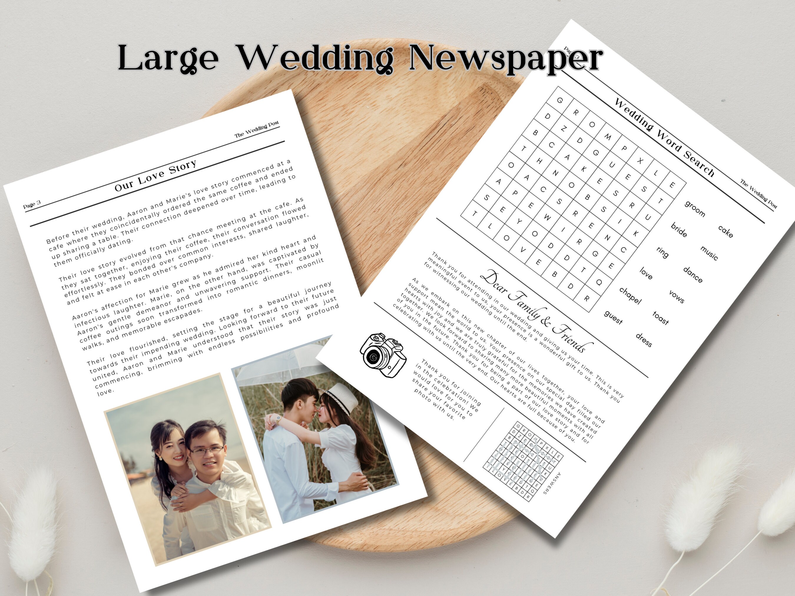 Folded Large Wedding Newspaper Program Template, Editable Wedding ...