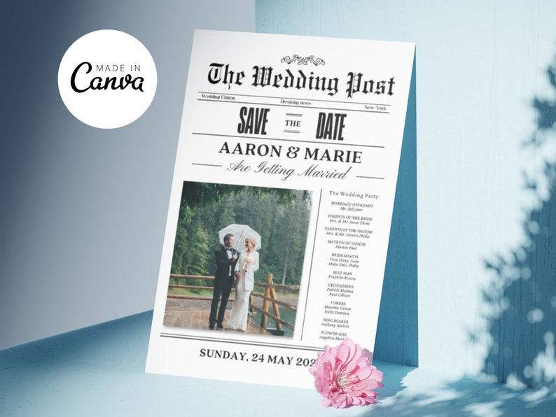Folded Large Wedding Newspaper Program Template, Editable Wedding ...