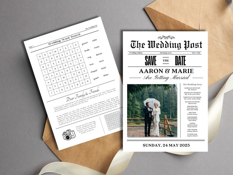 Folded Large Wedding Newspaper Program Template, Editable Wedding ...