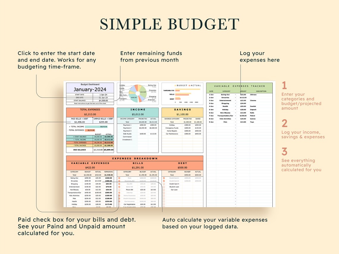 Pastel Budget Spreadsheet Google Sheets Planner, Weekly Biweekly ...
