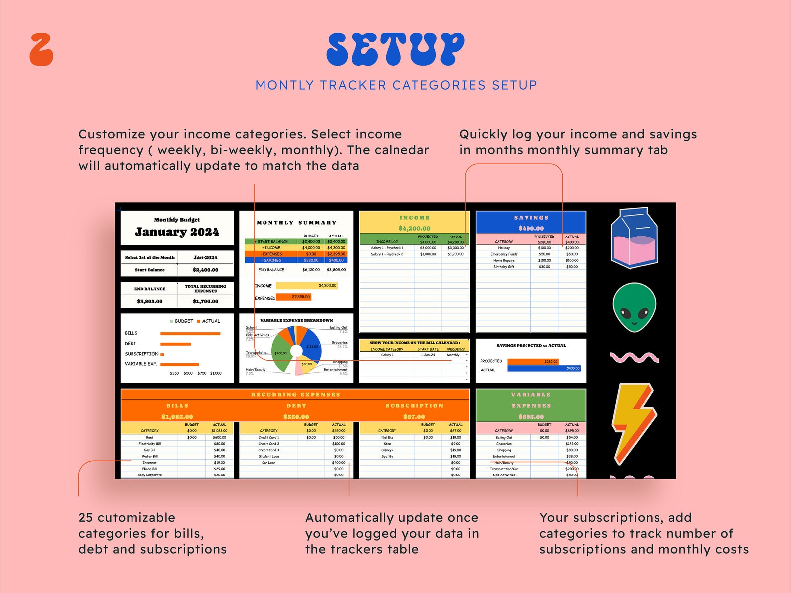 Retro Bill Calendar, Smart Calendar Google Sheets, Subscription Tracker ...