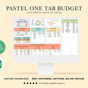 Pastel Budget Spreadsheet Google Sheets Planner, Weekly Biweekly ...