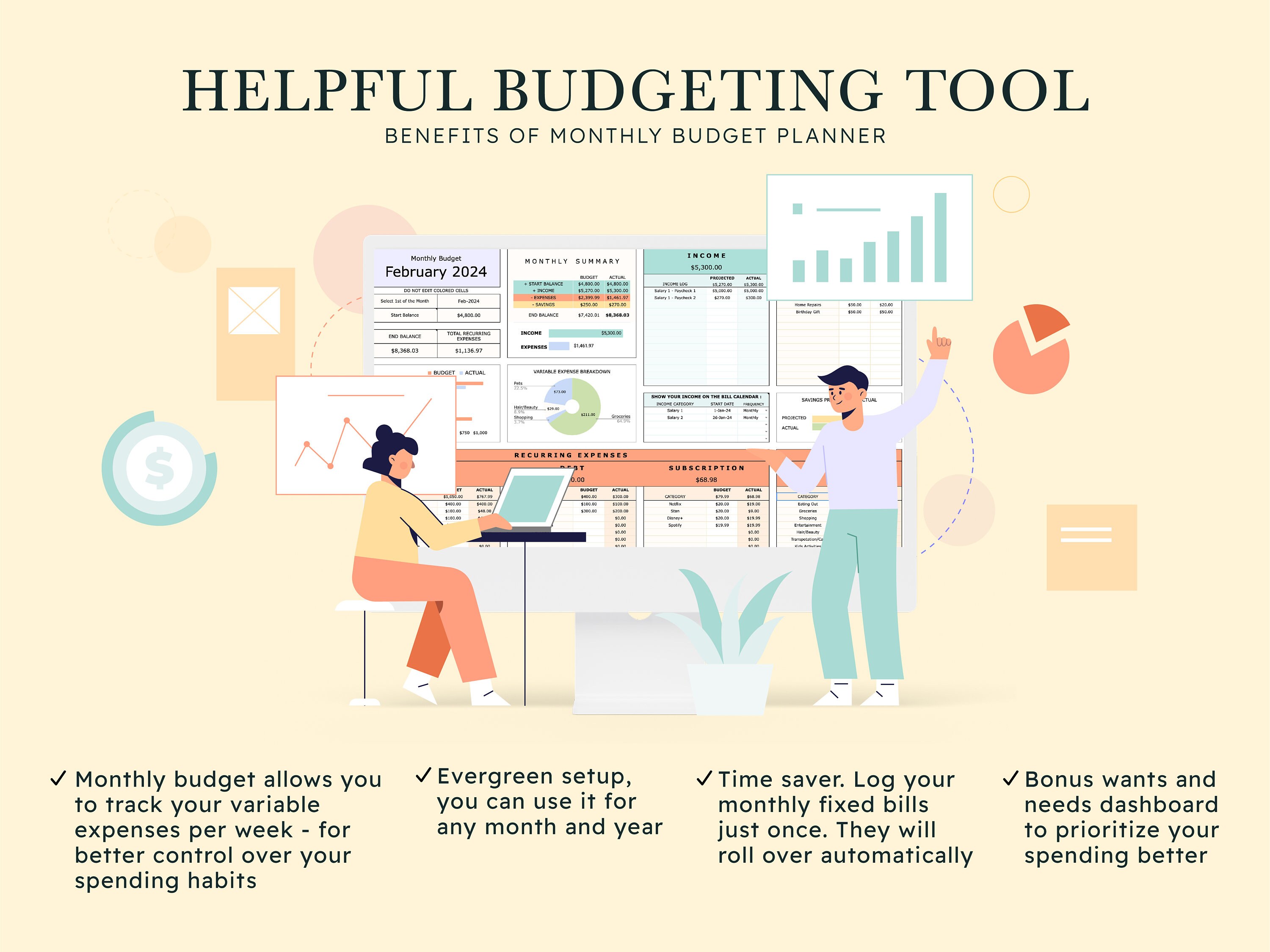 Pastel Monthly Budget Spreadsheet Google Sheets Planner Template, 50 30 ...