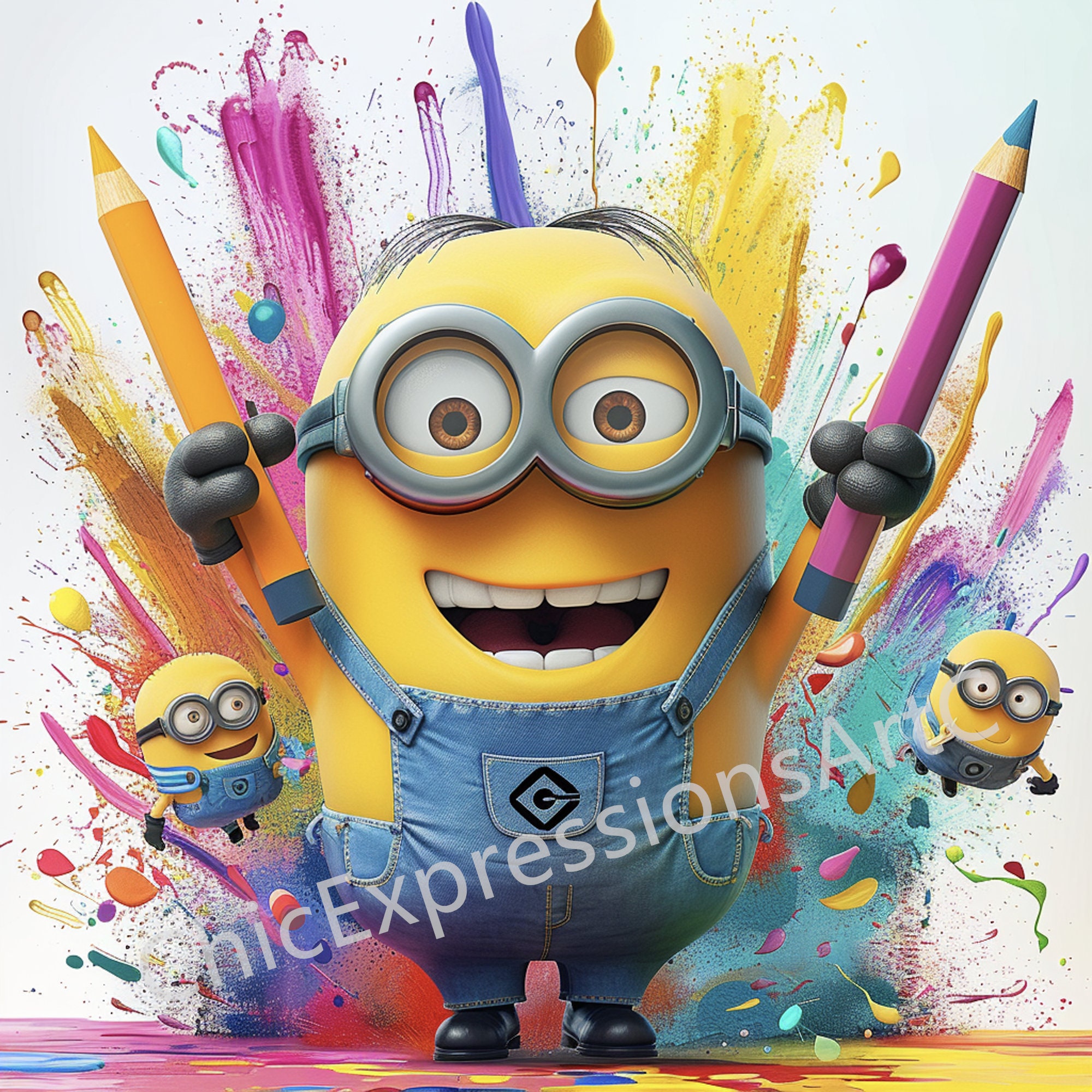 Despicable Me PNG Digital Image of Minion Holding Paint Brush Cartoon ...