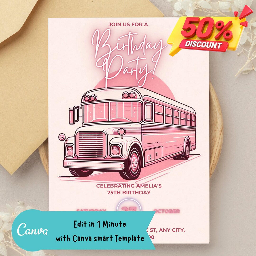 Party Bus Invitation, Party Bus Invite, Bachelorette Party Bus ...