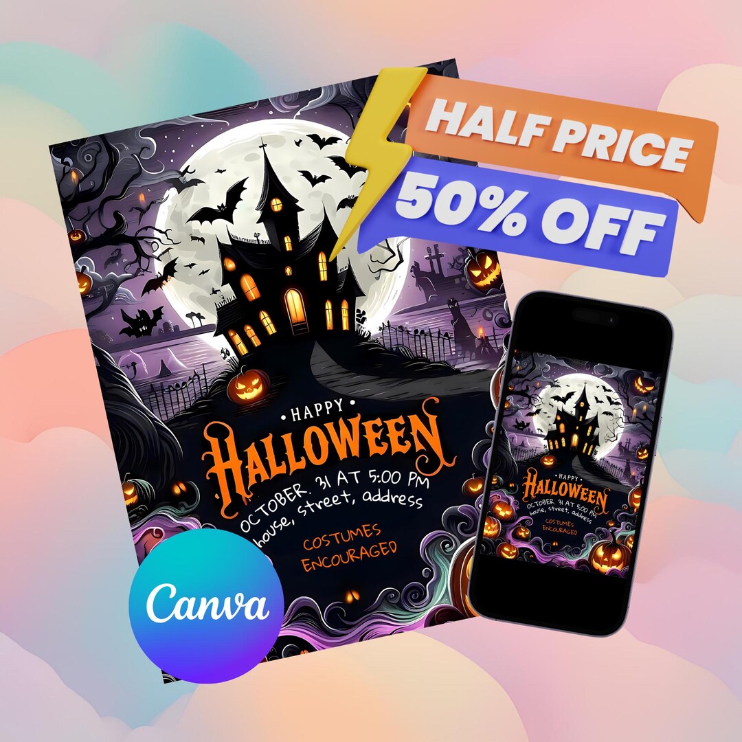 Editable Halloween Party Invite Templates, Retro Spooky Decor Printable ...