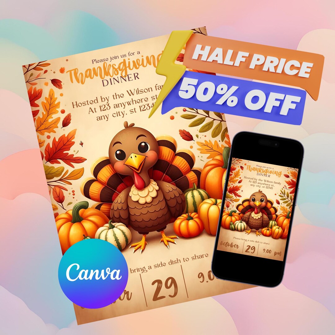 Editable Thanksgiving Invitation, Thanksgiving Party, Thanksgiving ...