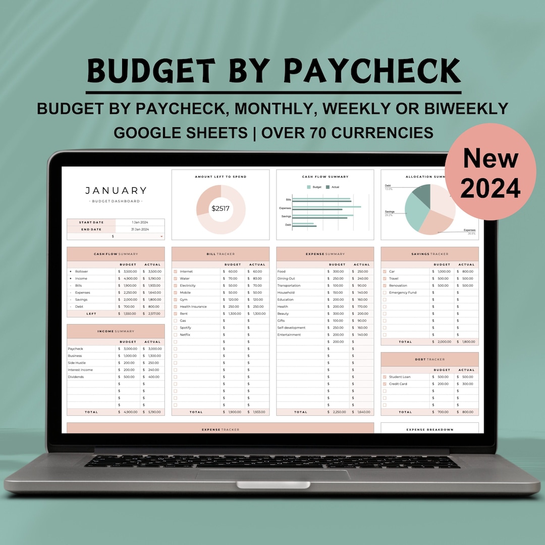 Budget by Paycheck Google Sheets Spreadsheet Monthly Budget Weekly ...