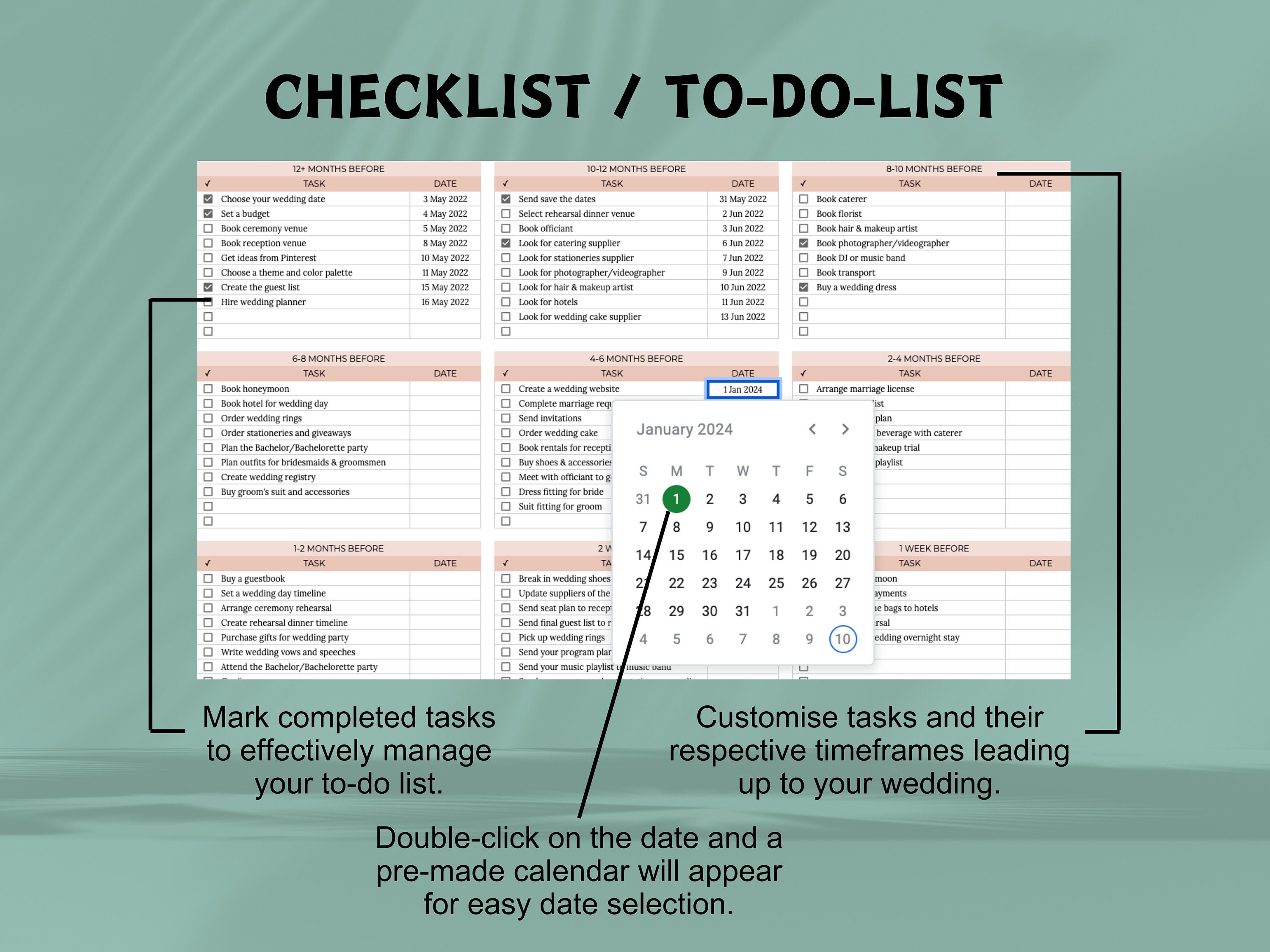 Wedding Checklist Google Sheets Wedding to Do List Spreadsheet Digital ...