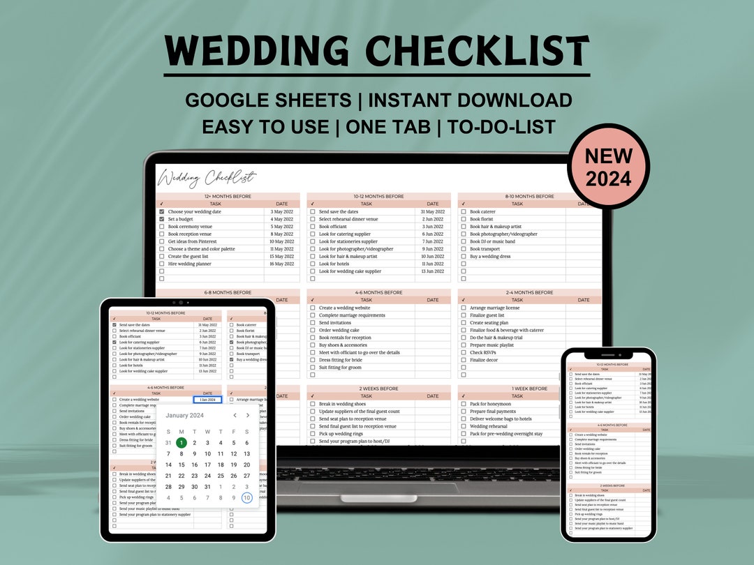 Wedding Checklist Google Sheets Wedding to Do List Spreadsheet Digital ...