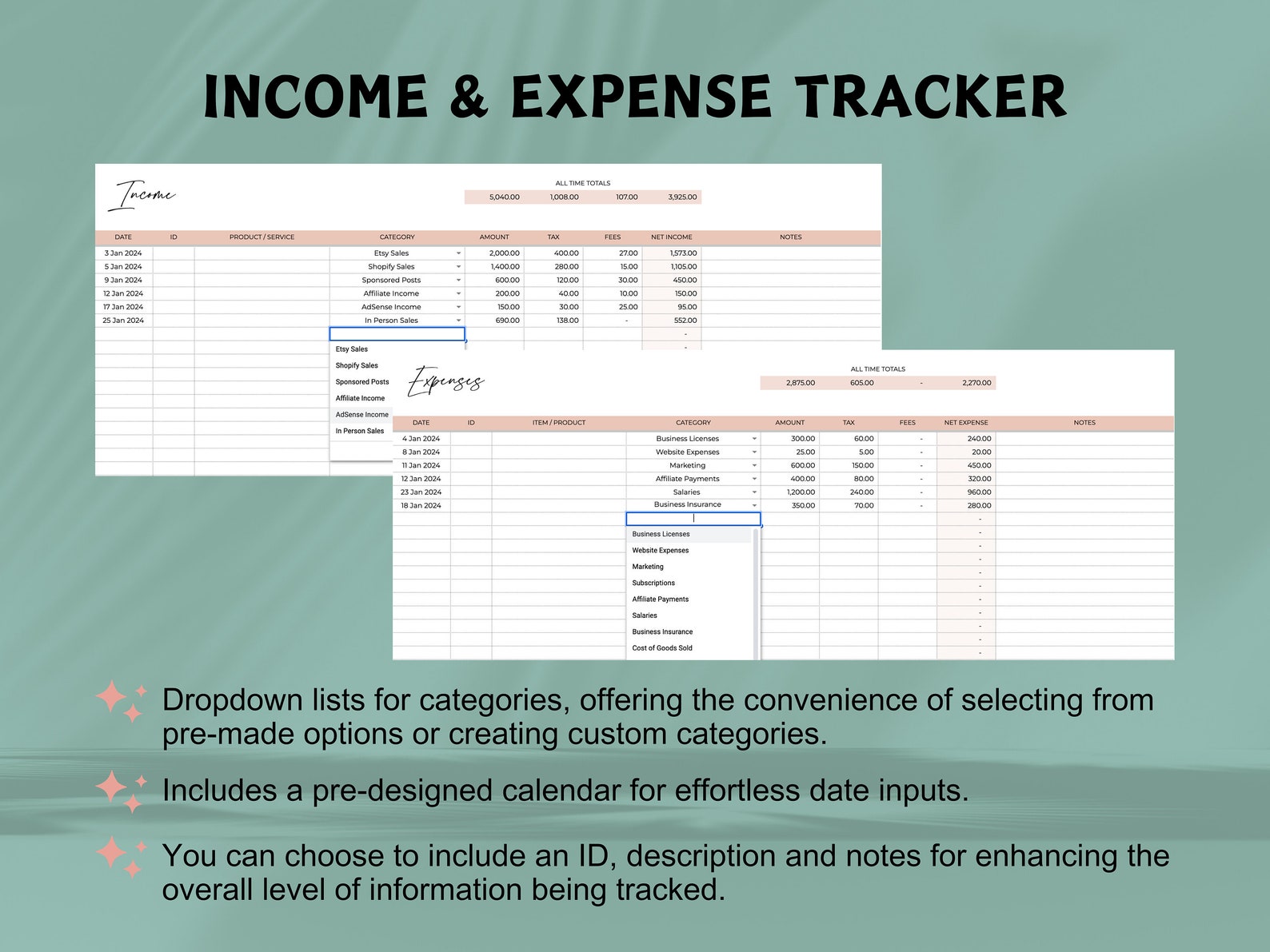 Small Business Bookkeeping Spreadsheet Easy Bookkeeping Template ...