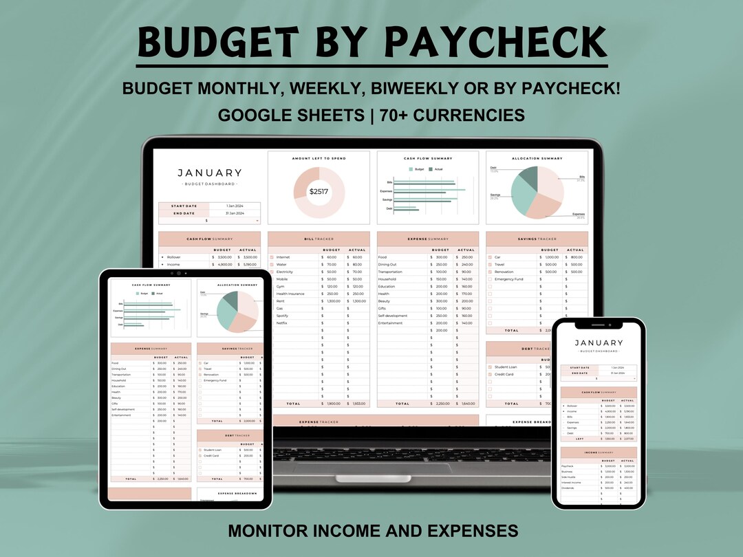 Budget by Paycheck Google Sheets Spreadsheet Monthly Budget Weekly ...