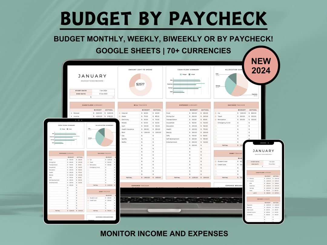 Budget by Paycheck Google Sheets Spreadsheet Monthly Budget Weekly ...