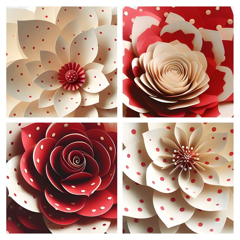 Red and Cream Paper Polka Dot Flowers Vol 2 - Etsy