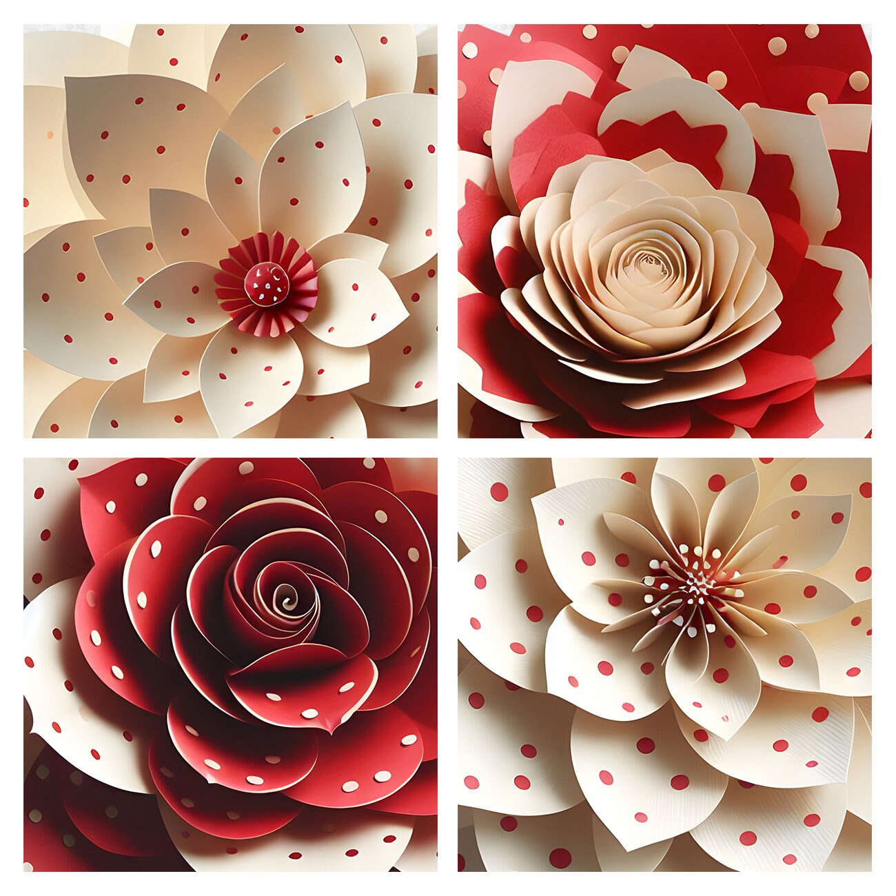 Red and Cream Paper Polka Dot Flowers Vol 2 - Etsy