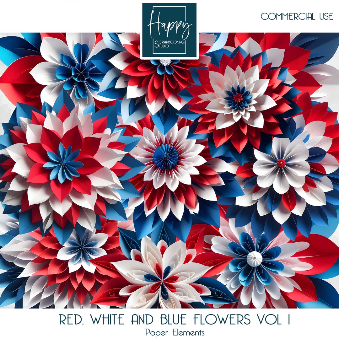Red, White and Blue Paper Flowers Vol 1 - Etsy