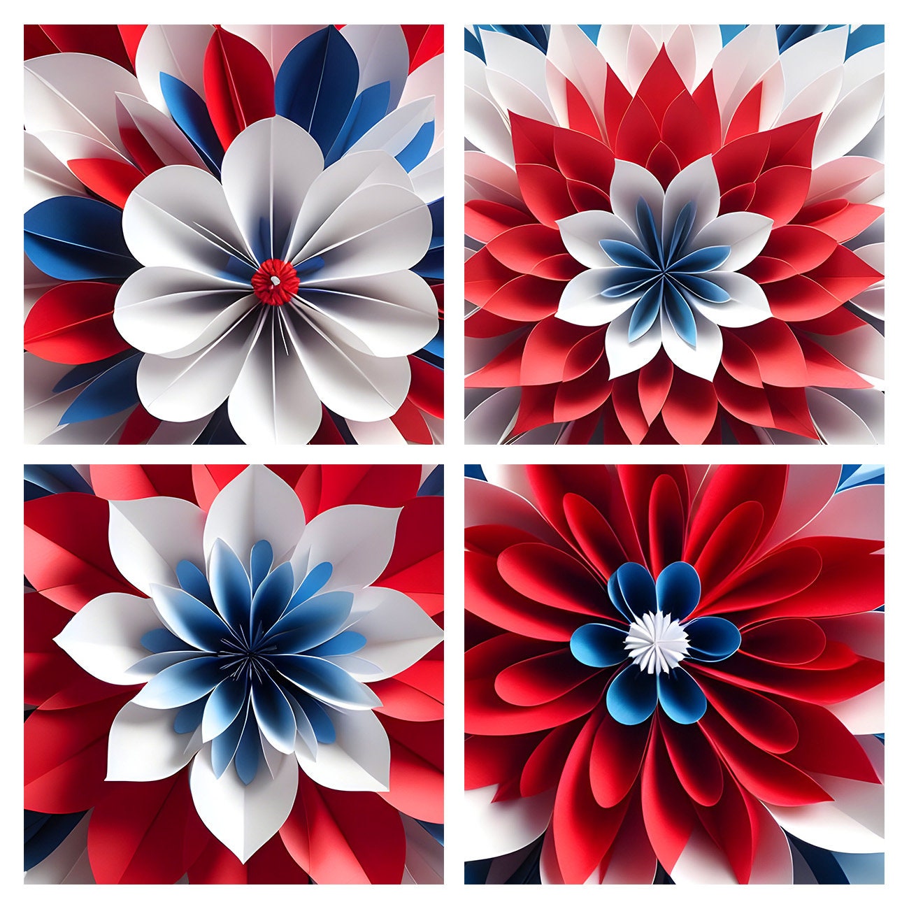 Red, White and Blue Paper Flowers Vol 1 - Etsy