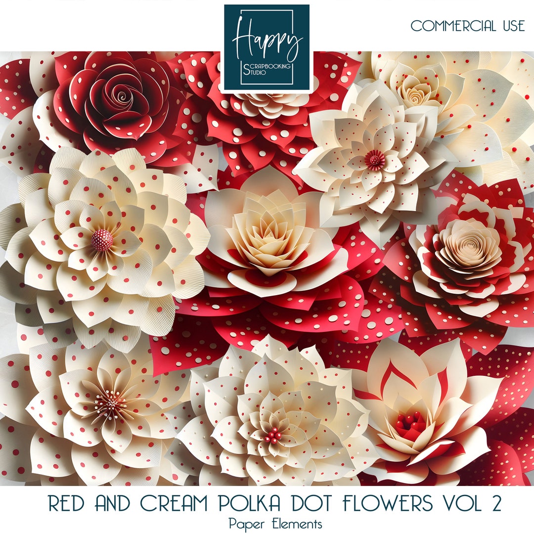 Red and Cream Paper Polka Dot Flowers Vol 2 - Etsy