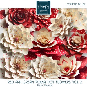 Red and Cream Paper Polka Dot Flowers Vol 2 - Etsy