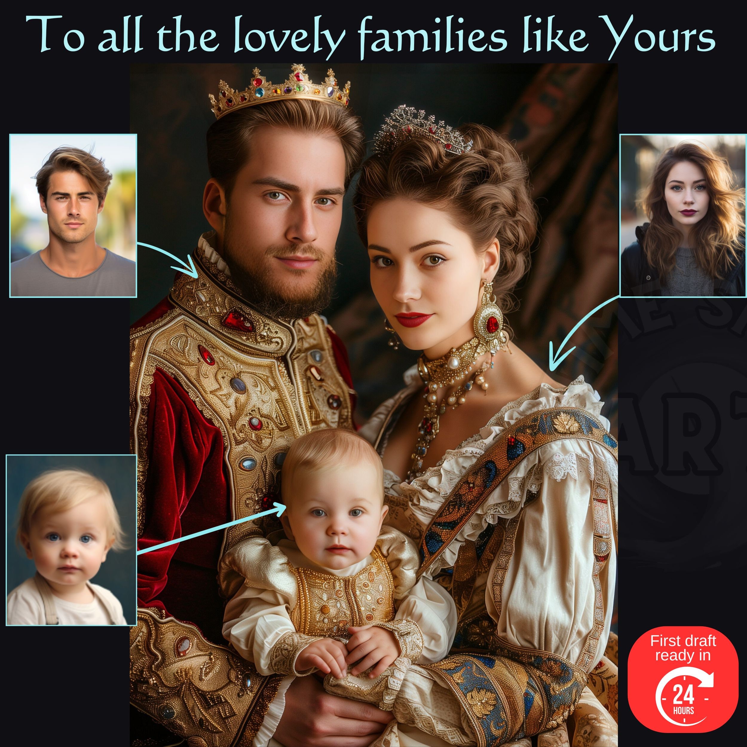 Custom Royal Family Portrait From Photo Custom Royal Family Queen and ...
