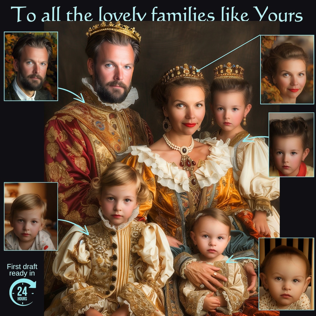 Custom Royal Family Portrait From Photo Custom Royal Family Queen and ...