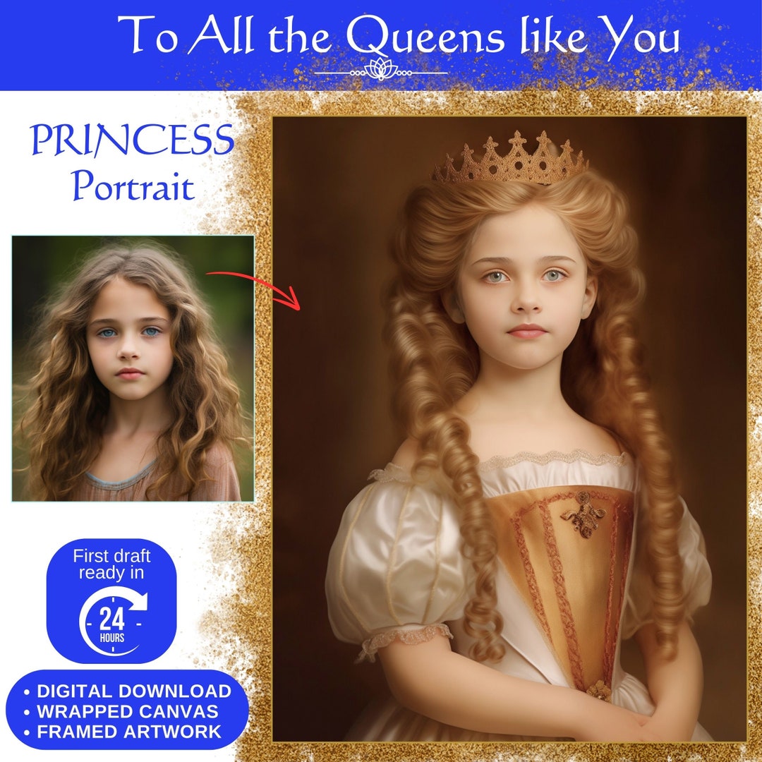 Custom Kid Royal Portrait From Photo Princess Portrait Personalized ...
