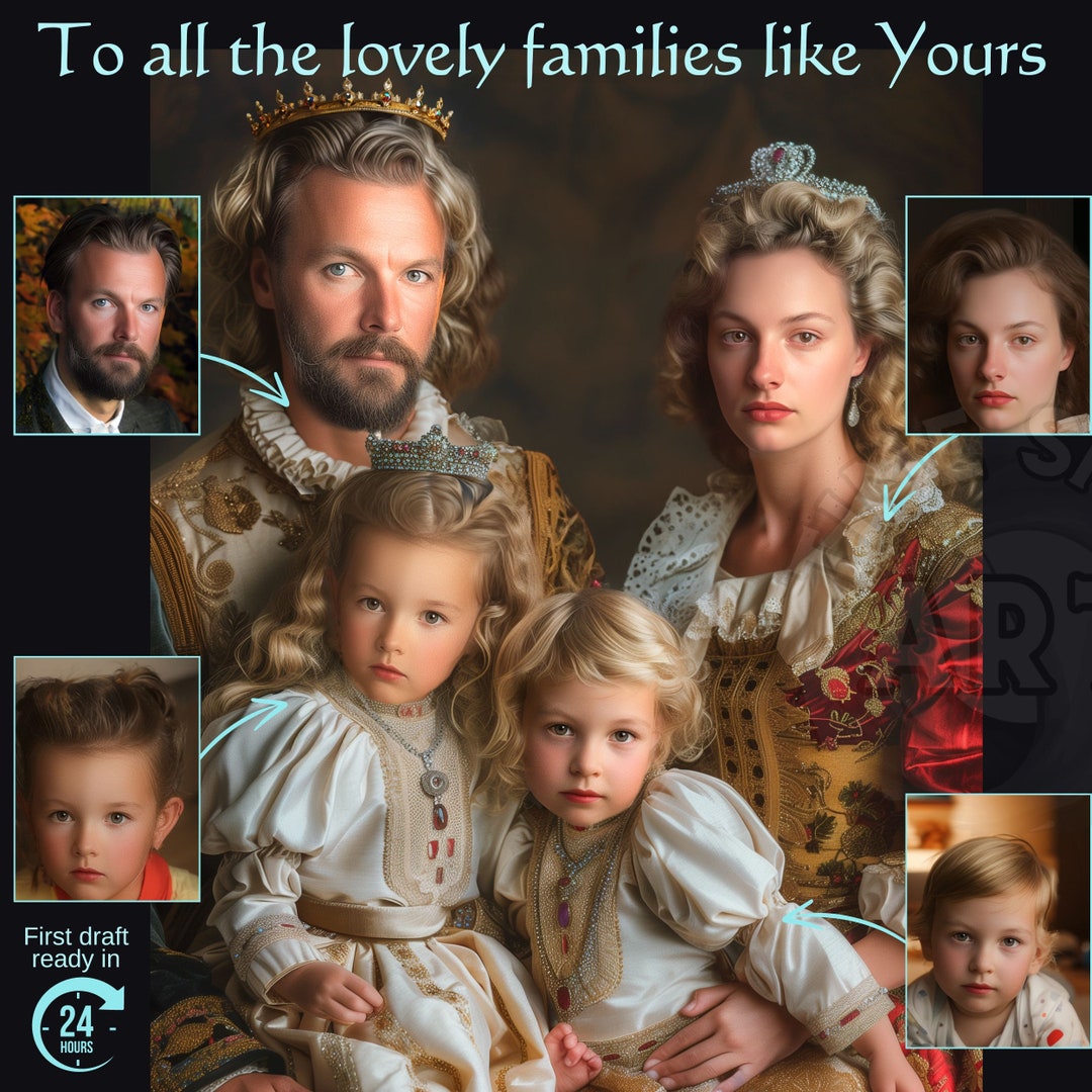 Custom Royal Family Portrait From Photo Custom Royal Family Queen and ...