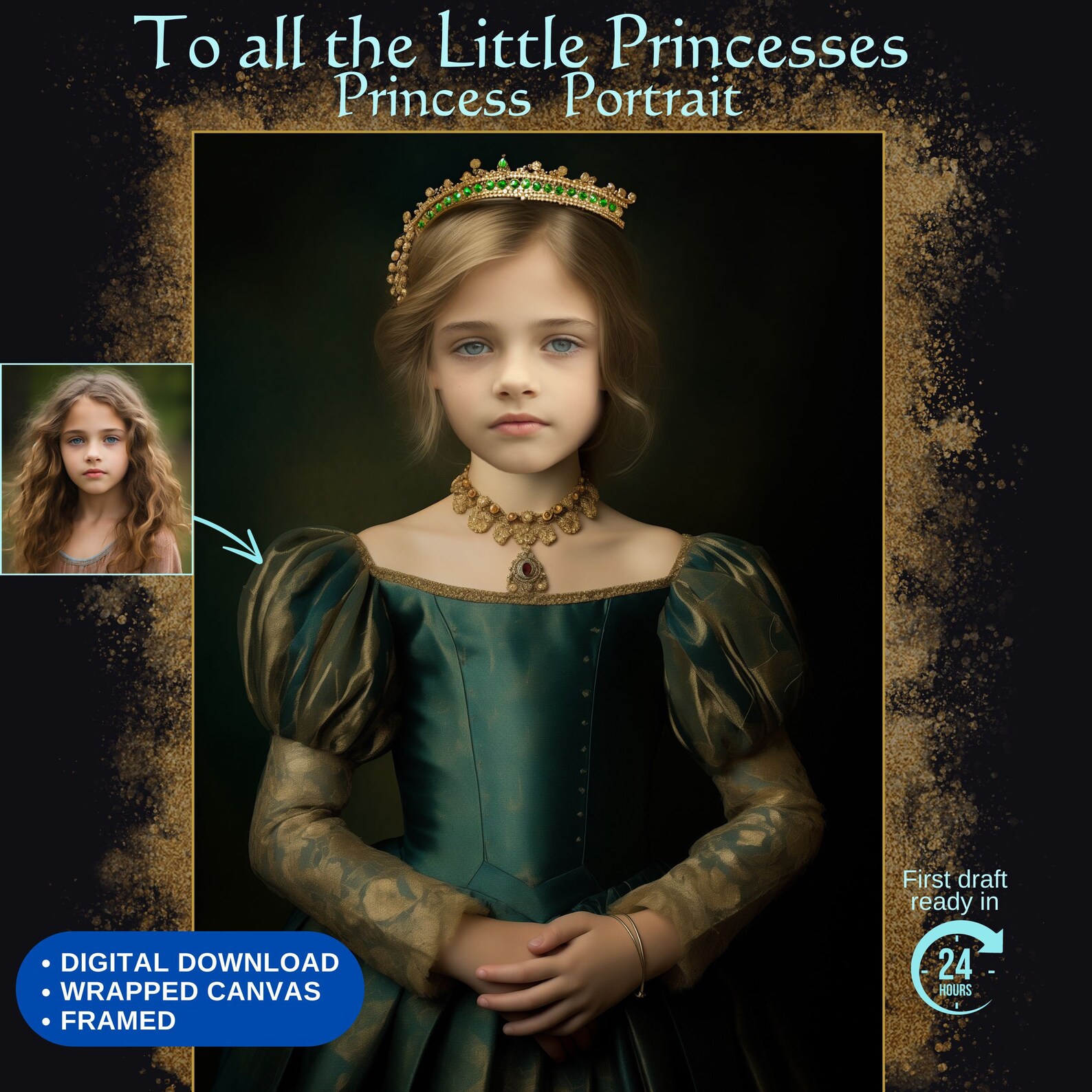 Custom Kid Royal Portrait From Photo Princess Portrait Personalized ...