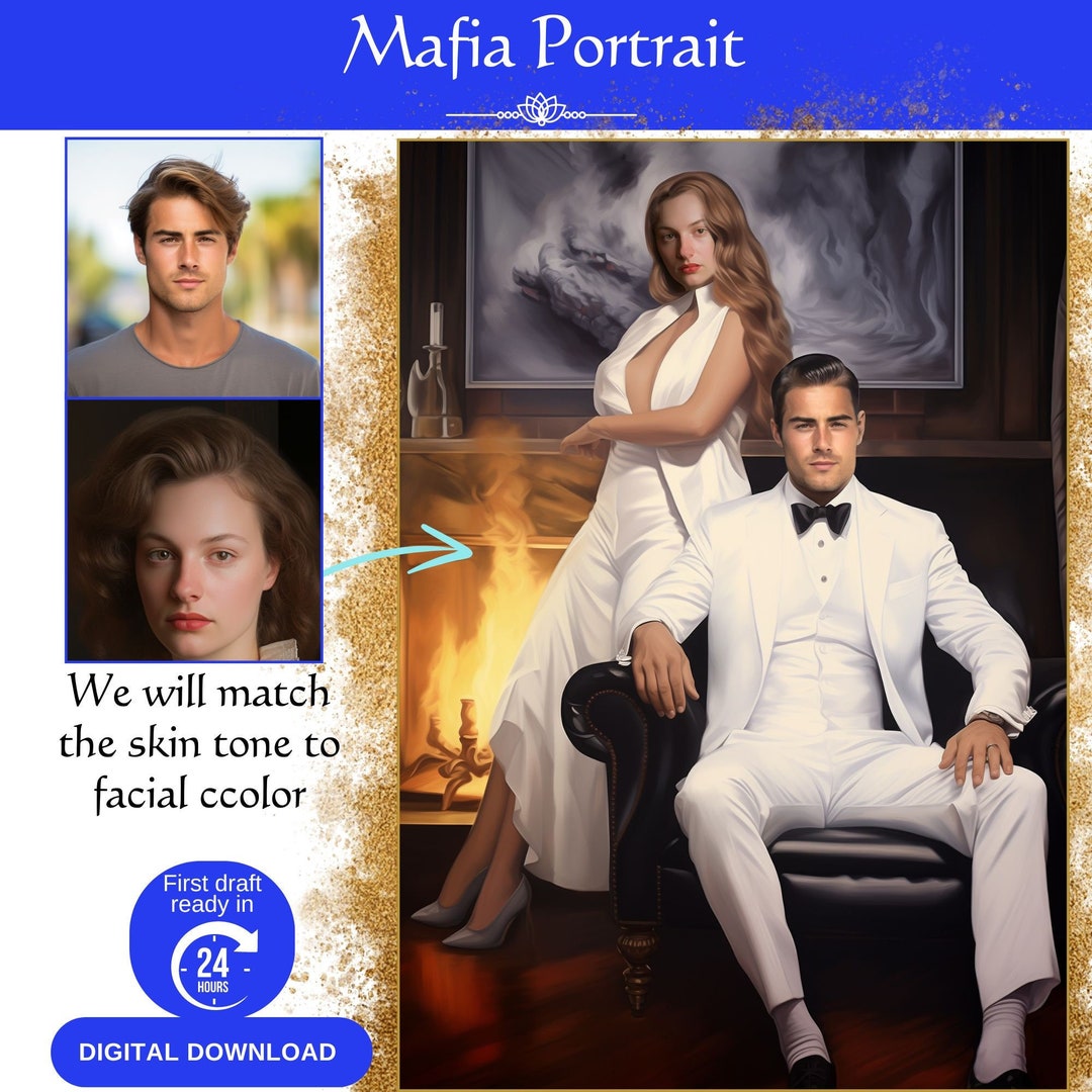 Mafia Couple Portrait From Photo Personalized Gift for Couple Portrait ...